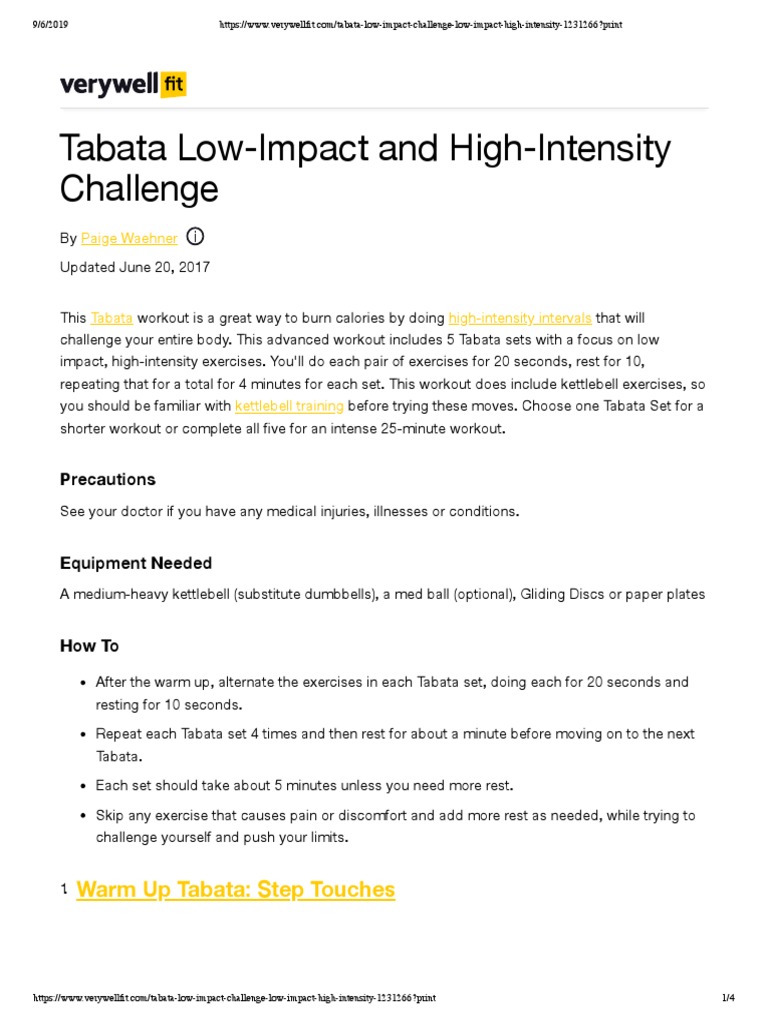 Tabata Low Impact Challenge Low Impact High Intensity 1231266 | PDF ...
