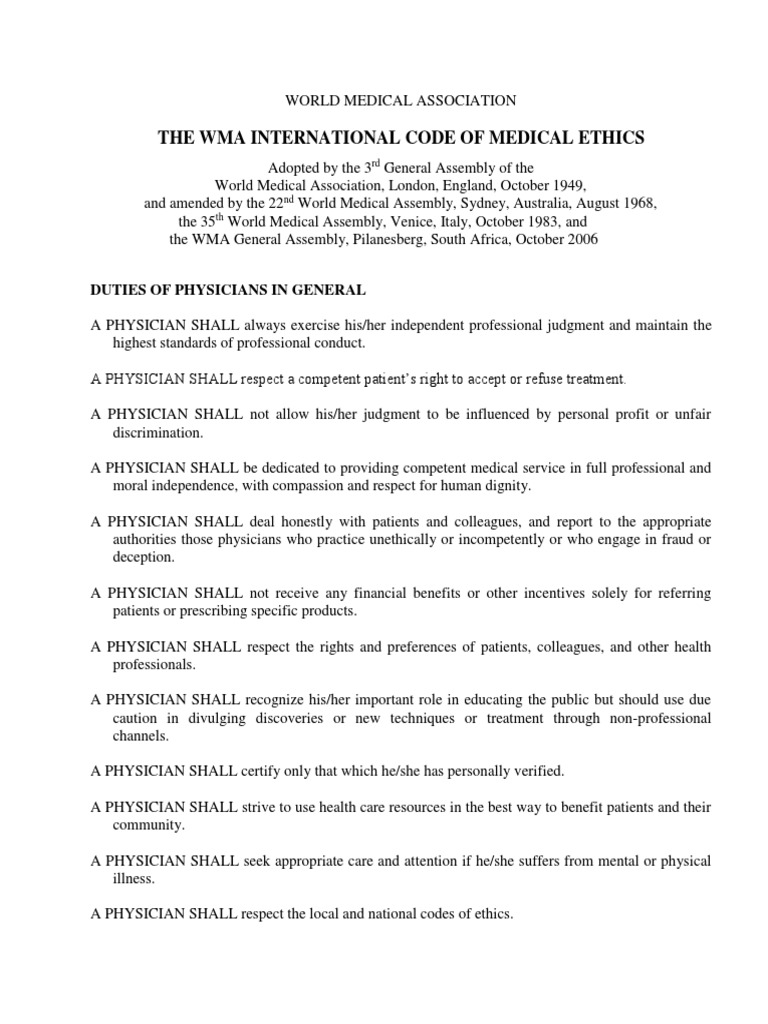 International Code of Medical Ethics 2006 | PDF | Medical Ethics ...