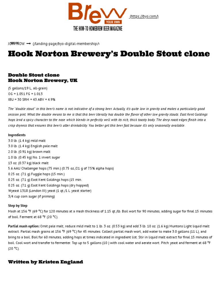 Hook Norton Double Stout Clone | PDF | Beer | Brewing