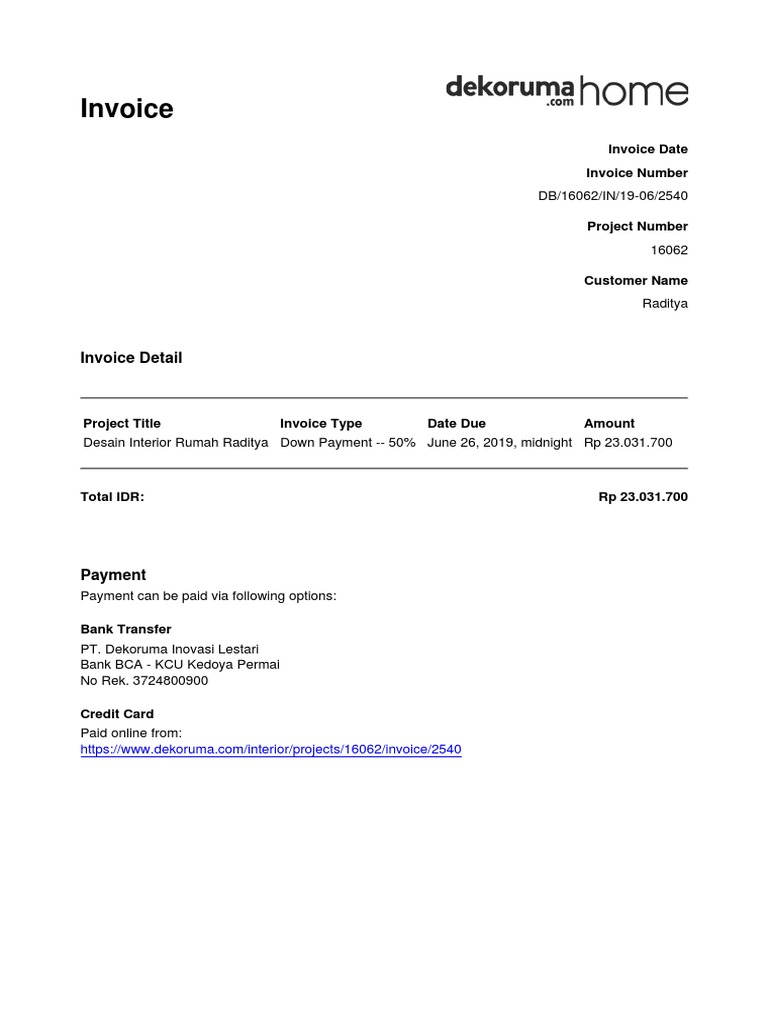 Down Payment - 50% - 16062 - Invoice - DB - 16062 - IN - 19-06 - 2540 | PDF
