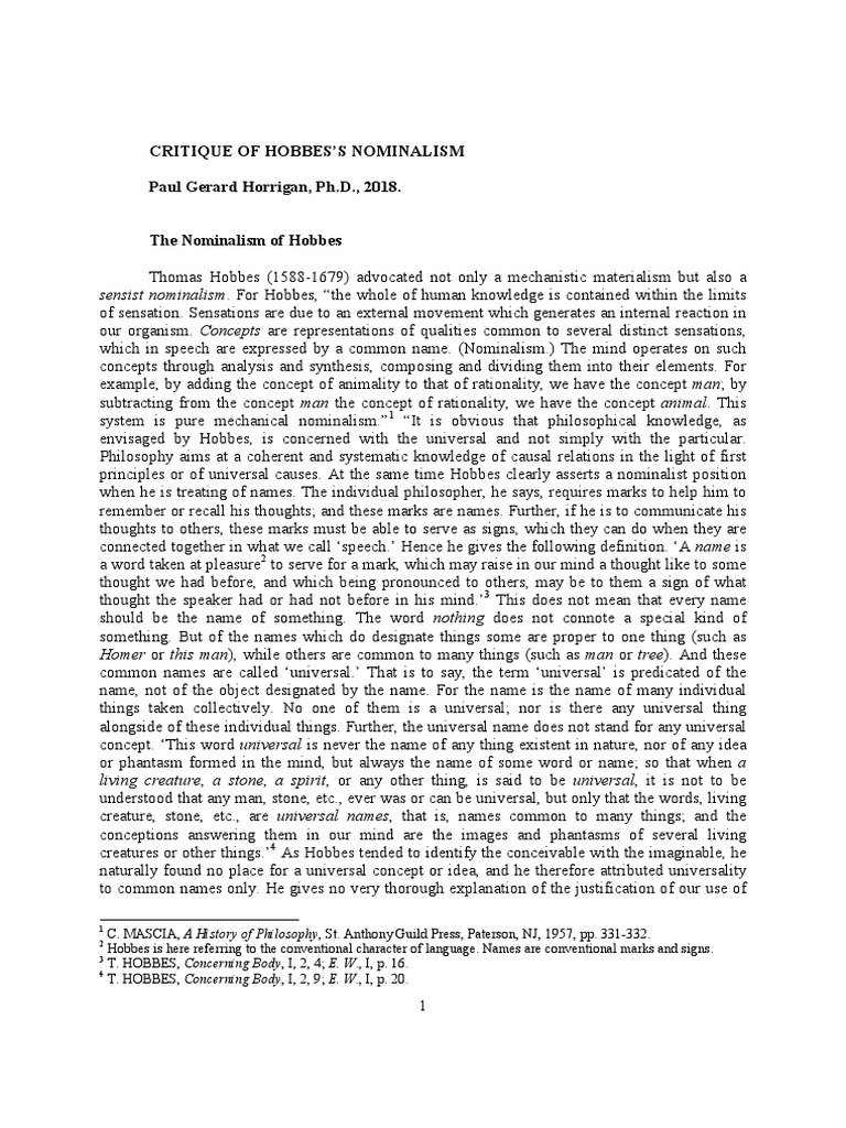 Hobbes's Sensist Nominalism Explained | PDF | Idea | Concept