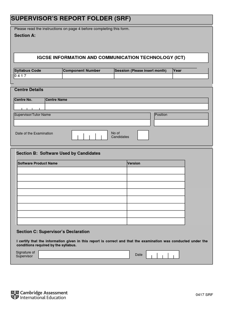 Supervisor'S Report Folder (SRF) : Igcse Information and Communication ...