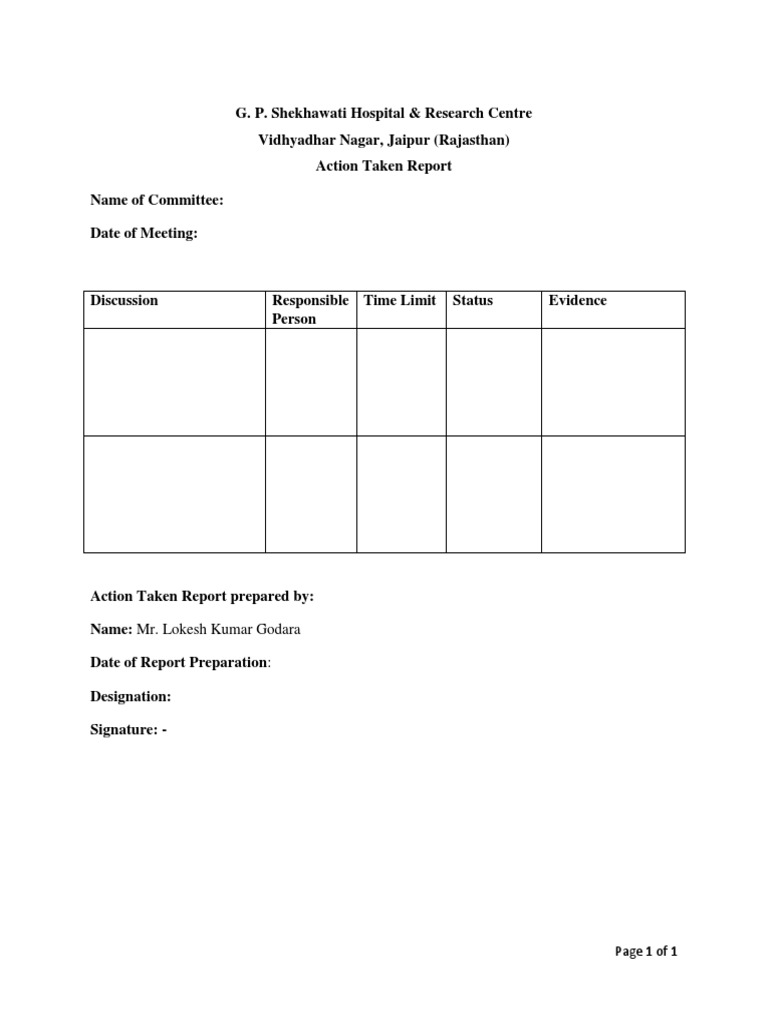 Action Taken Report - G.P. Shekhawati Hospital | PDF | Science ...
