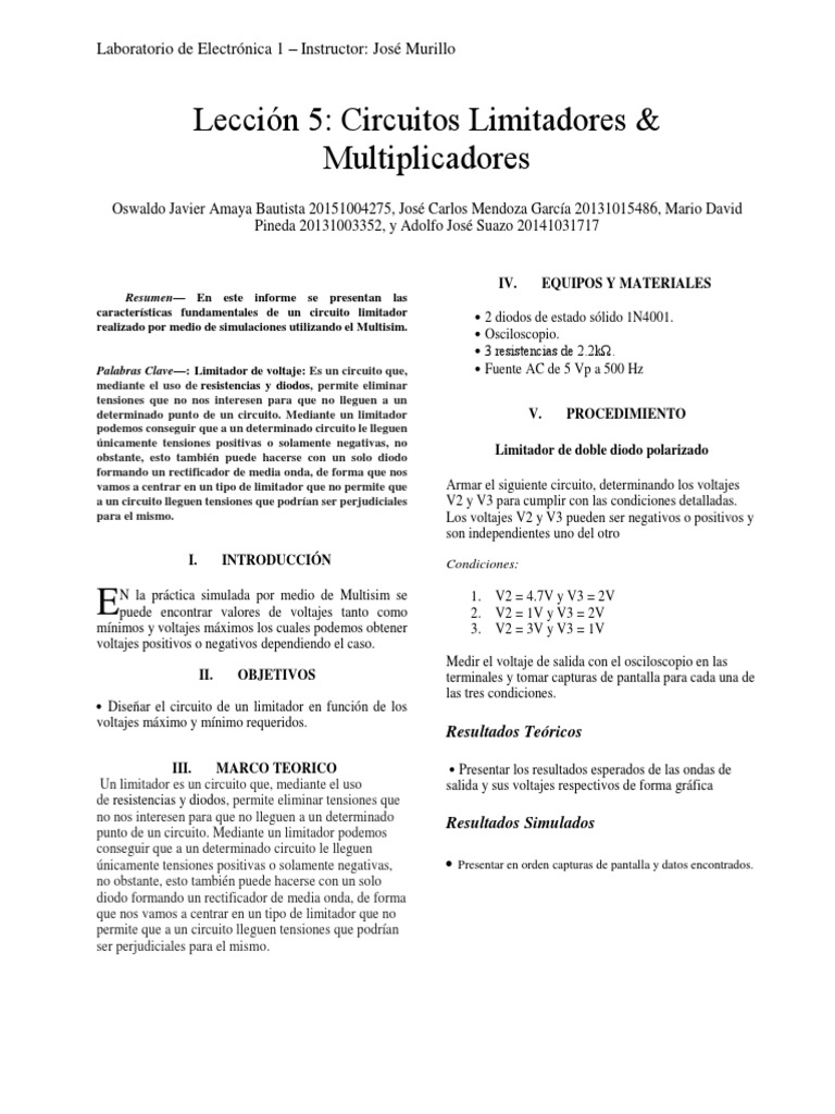 Practica Limitadores y Multiplicadores | PDF | Rectificador | Física
