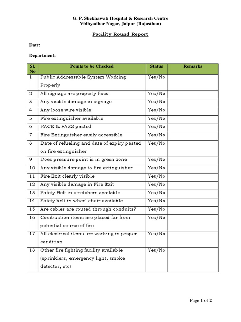Round Check List | PDF | Fires | Prevention