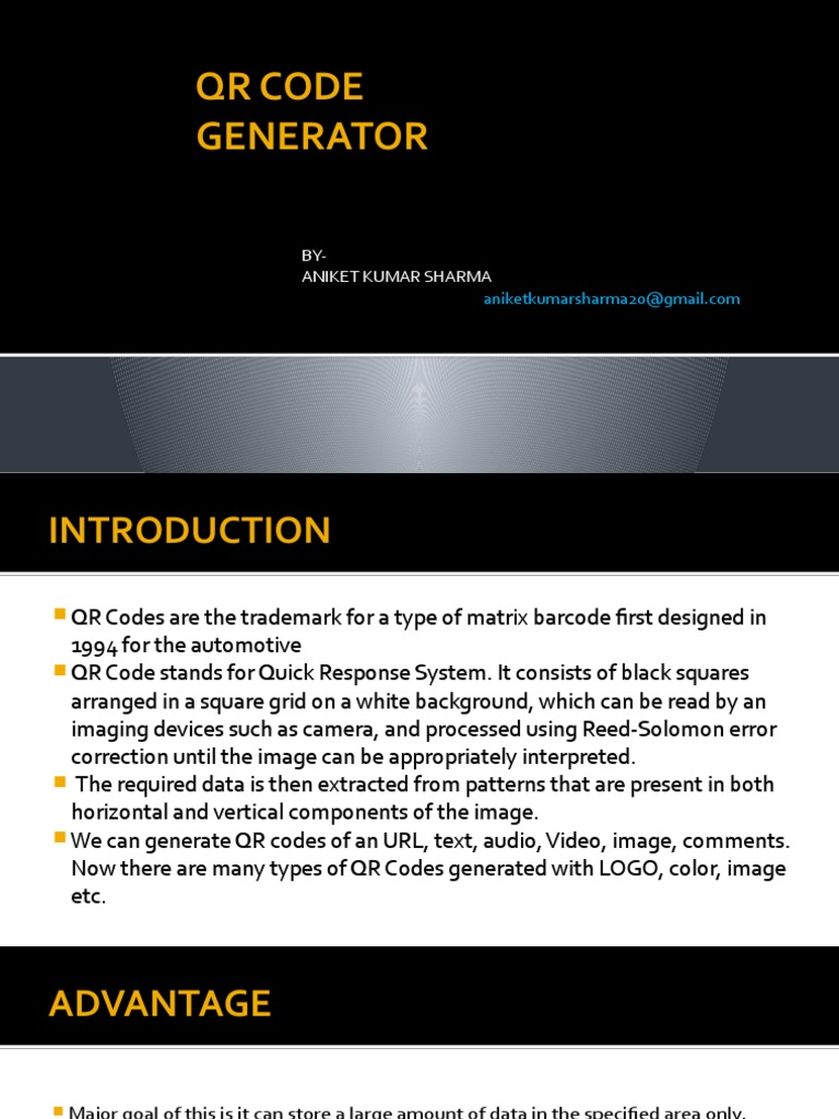 QR Code Generator: BY-Aniket Kumar Sharma | PDF | Qr Code | Computer Data