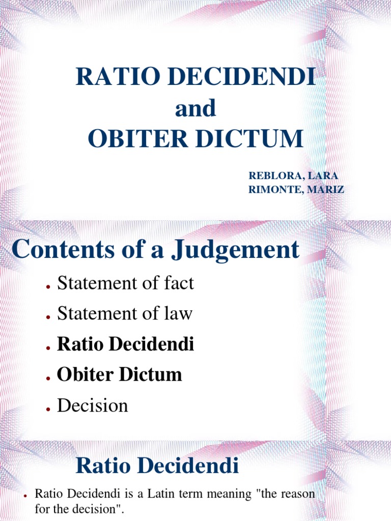 Understanding Ratio Decidendi vs Obiter Dictum | PDF | Obiter Dictum ...