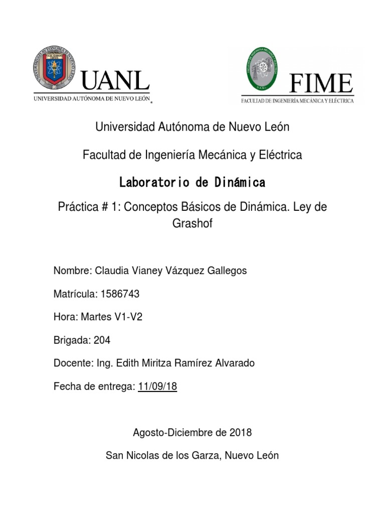 Práctica #1 Ley de Grashof | PDF | Cinemática | Ingeniería mecánica