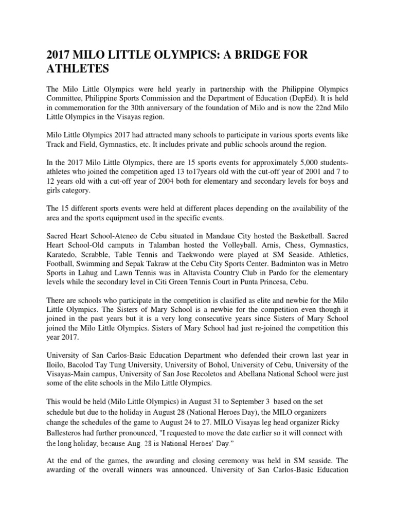 2017 Milo Little Olympics Overview | PDF | Sports | Leisure