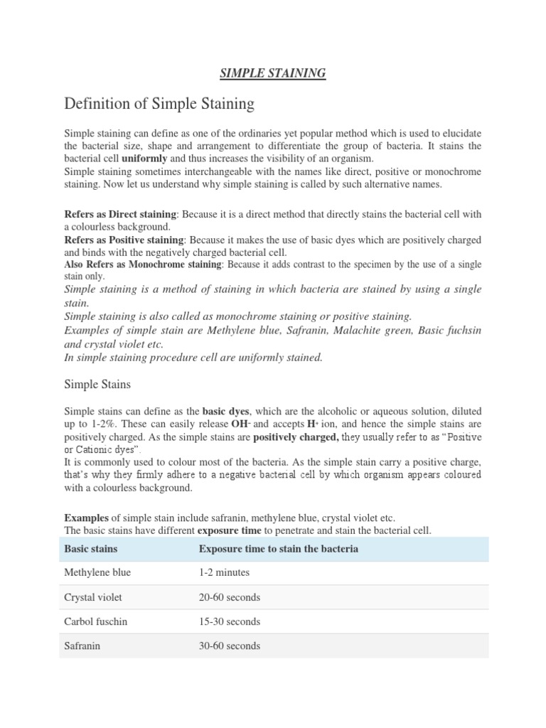 Definition of Simple Staining | PDF | Staining | Bacteria