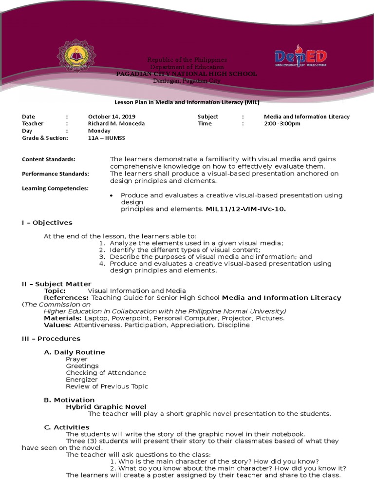 Lesson Plan on Visual Media and Information Literacy | PDF ...