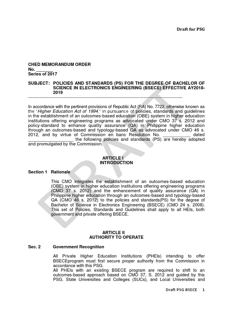 BSECE Policies and Standards 2017 | PDF | Engineering | Electrical Engineering