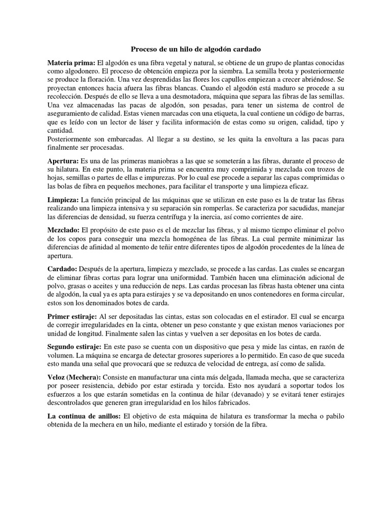 Proceso de Cardado | PDF | Algodón | Semilla