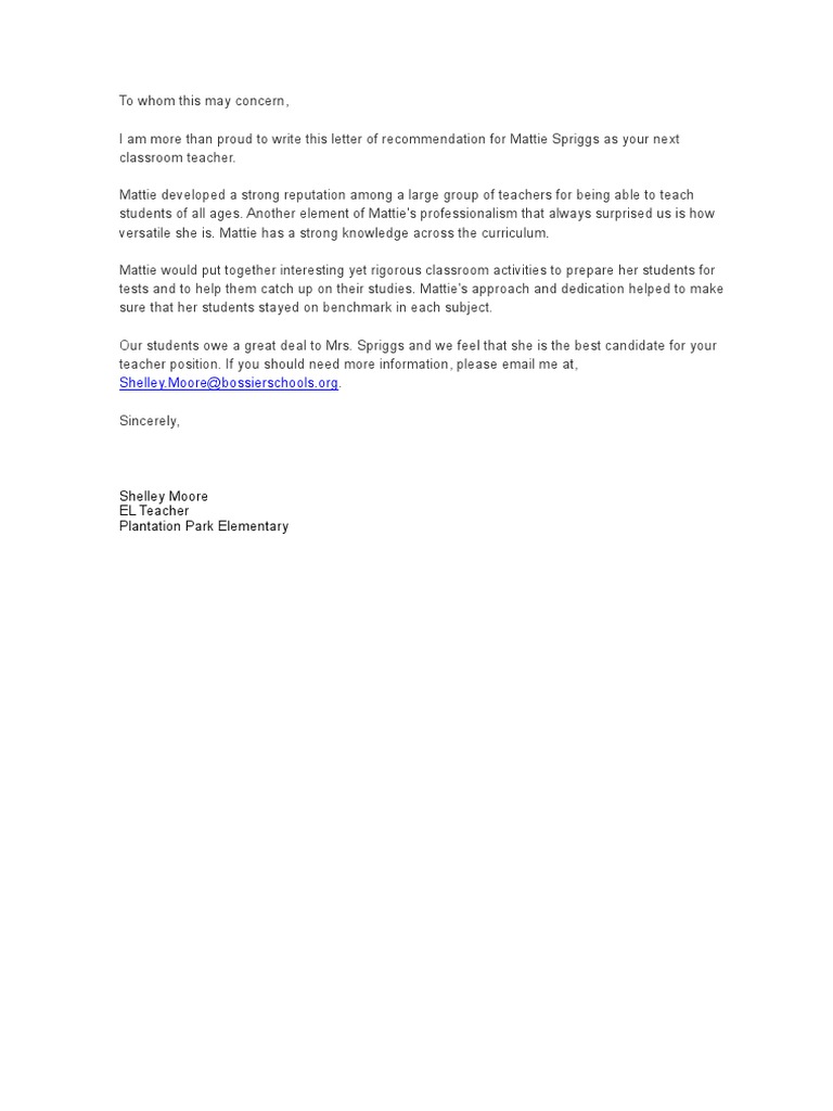 Reference Letter From Shelley Moore | PDF | Career & Growth | Self ...