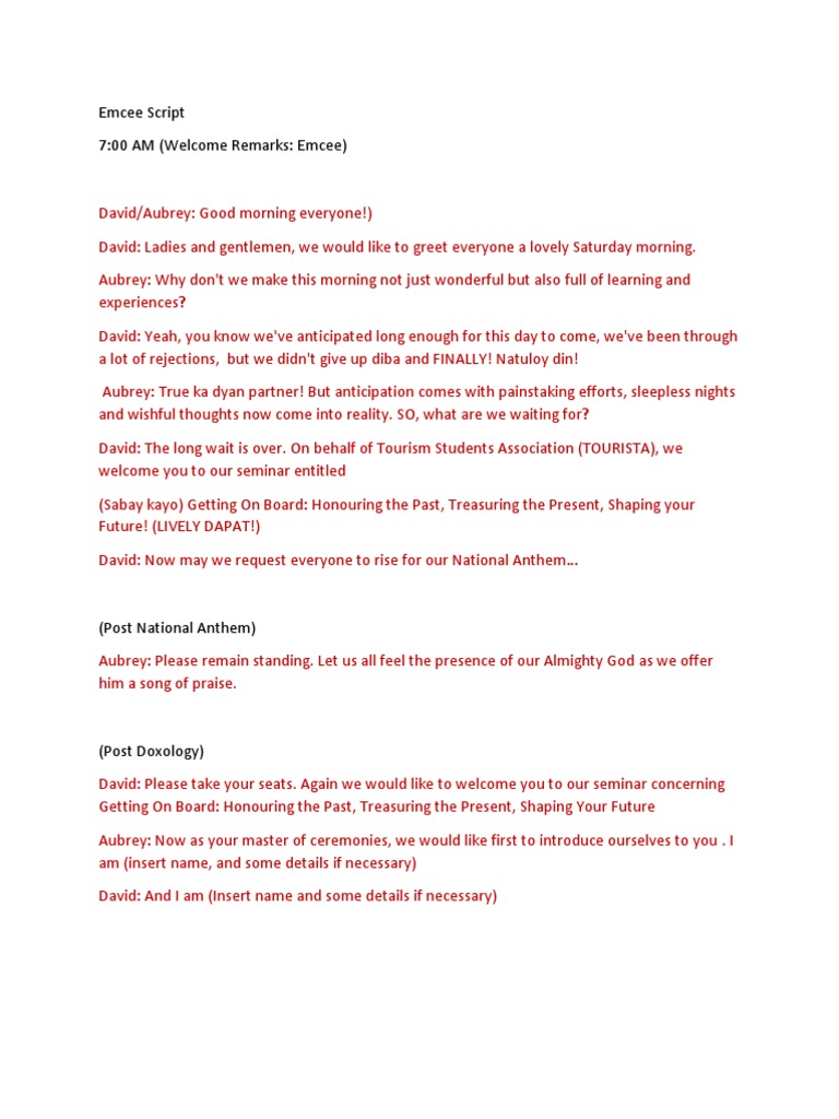Emcee Script 7:00 AM (Welcome Remarks: Emcee) | PDF