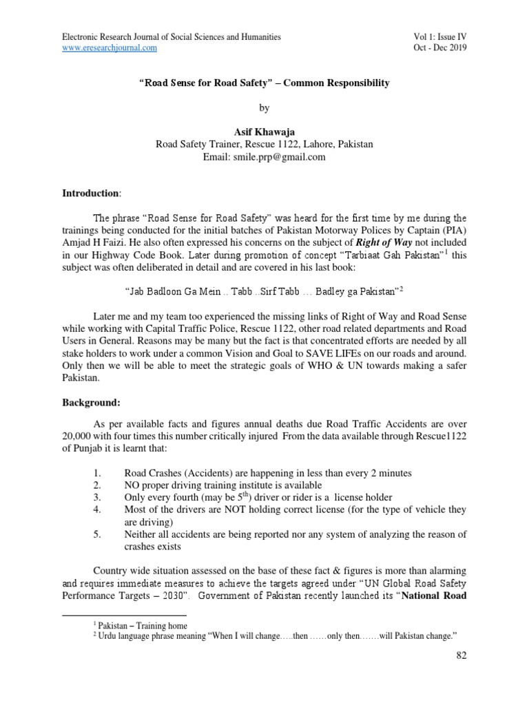 Road Sense For Road Safety - Common Resp PDF | PDF | Traffic Collision ...