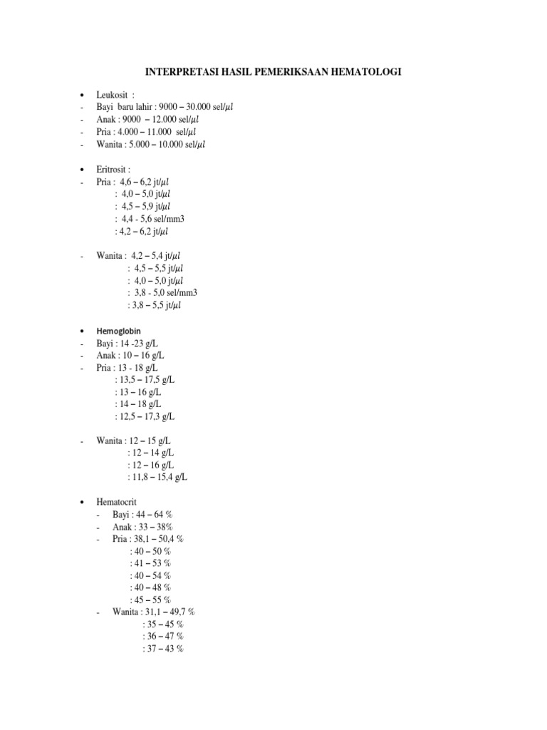 Interpretasi Hasil Hematologi Klinik | PDF | Wellness