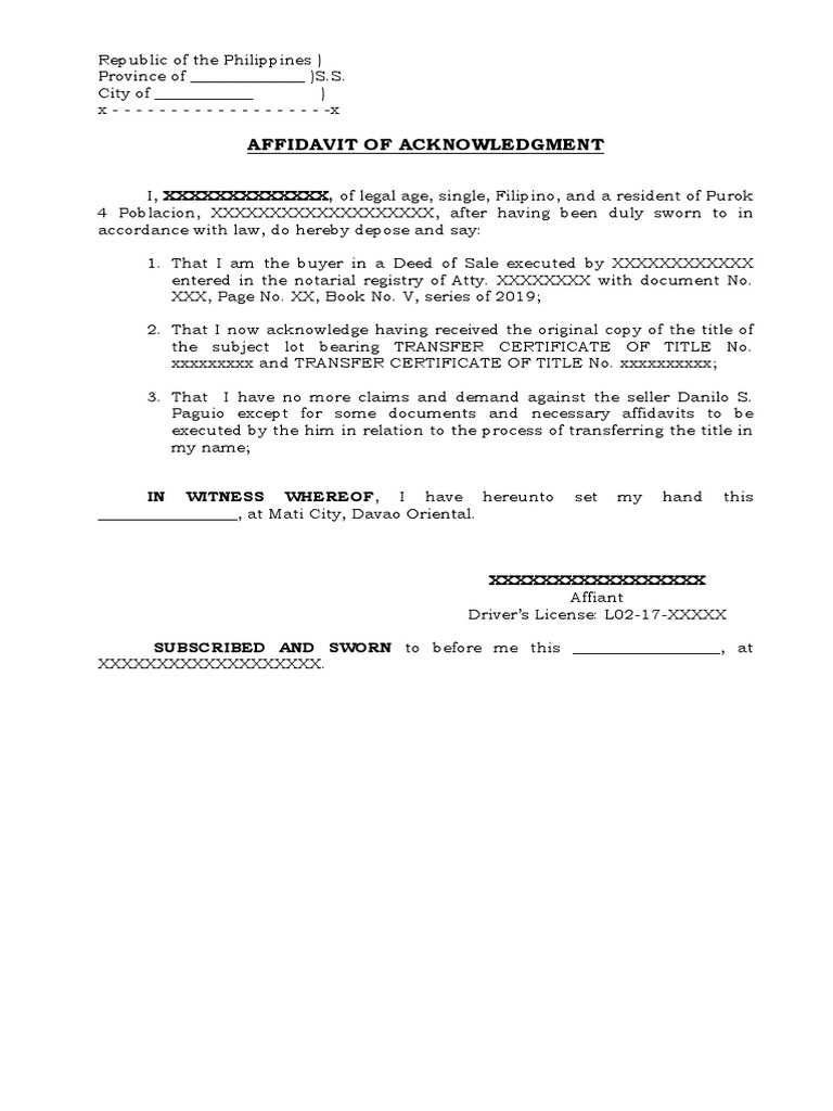 Affidavit of Acknowledgment RECEIPT | PDF