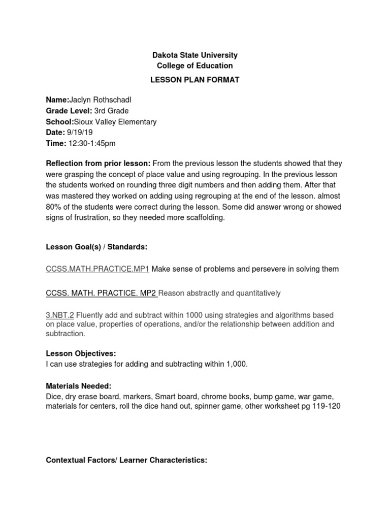 3rd Grade Math Lesson Plan: Addition Strategies | PDF | Neuropsychology ...