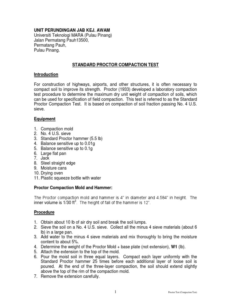 Proctor Test | PDF | Soil Science | Soil