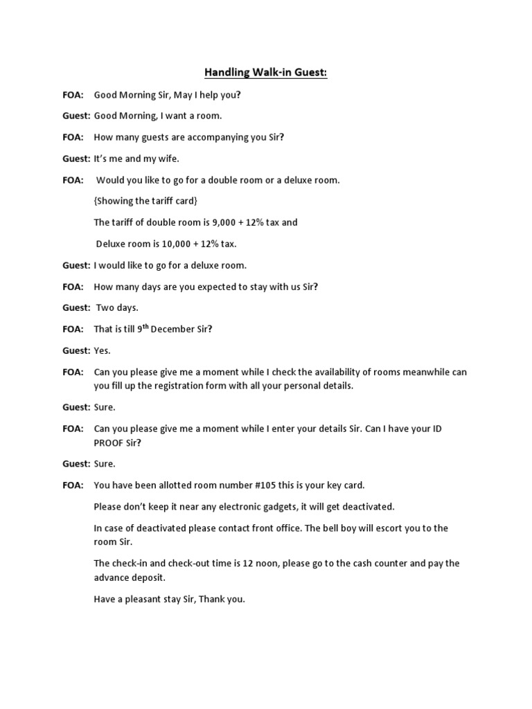 Handling Walk-In Guest | PDF