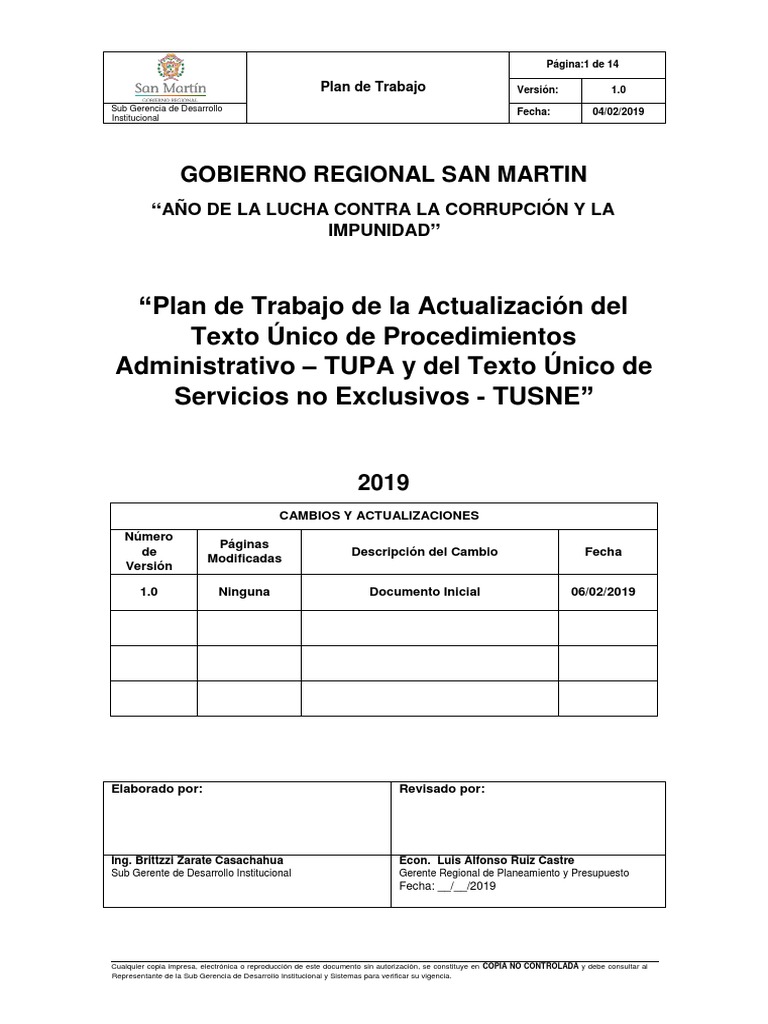 Actualización del TUPA y TUSNE 2019 | PDF | Administración Pública ...