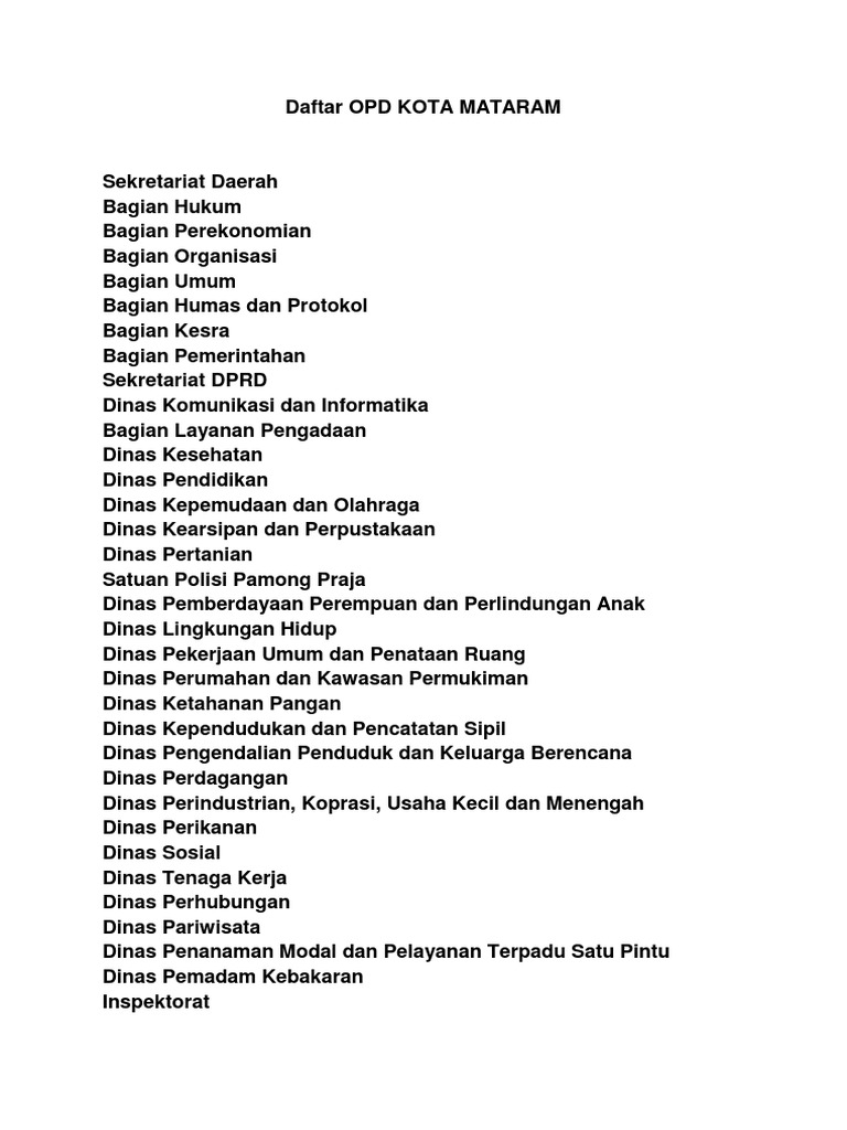 Daftar Opd Kota Mataram | PDF