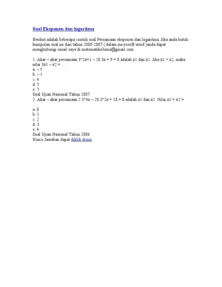 Soal Eksponen Dan Logaritma | PDF