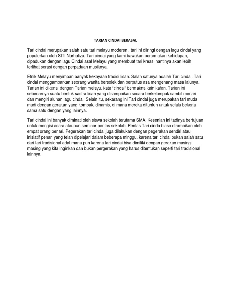 Asal Usul dan Makna Tari Cindai | PDF