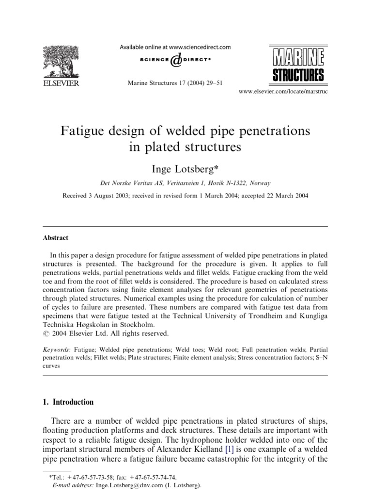 Fatigue Design for Welded Pipe Penetrations | PDF | Fatigue (Material ...