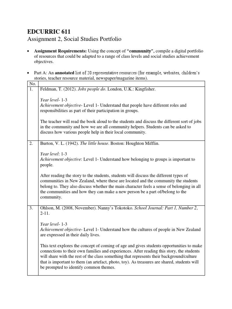 Social Studies Assignment Pdf Community Narrative