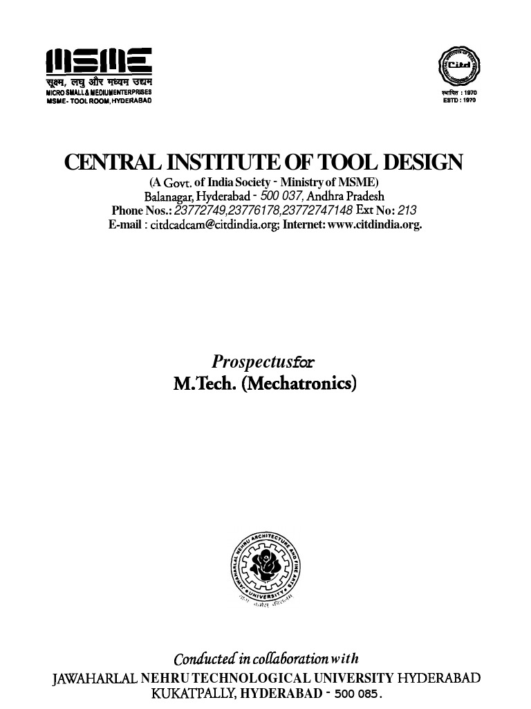 Central Institute of Tool Design: M.Tech. (Mechatronics) | Download ...