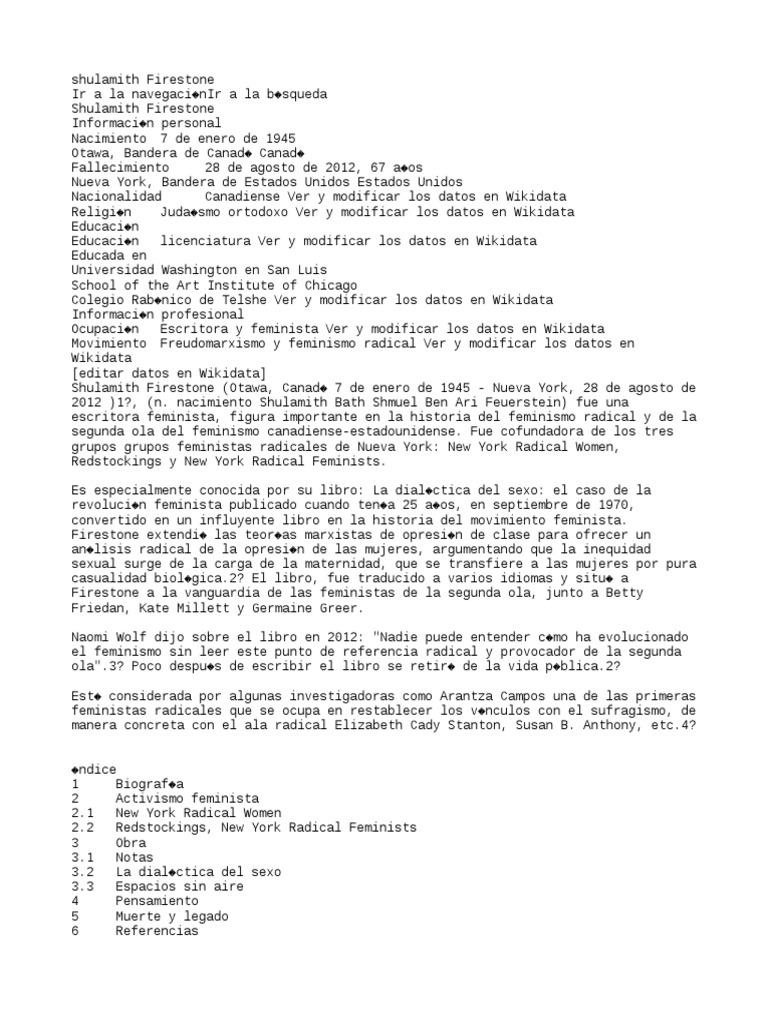 Shulamith Firestone | PDF | Mujer | Feminismo