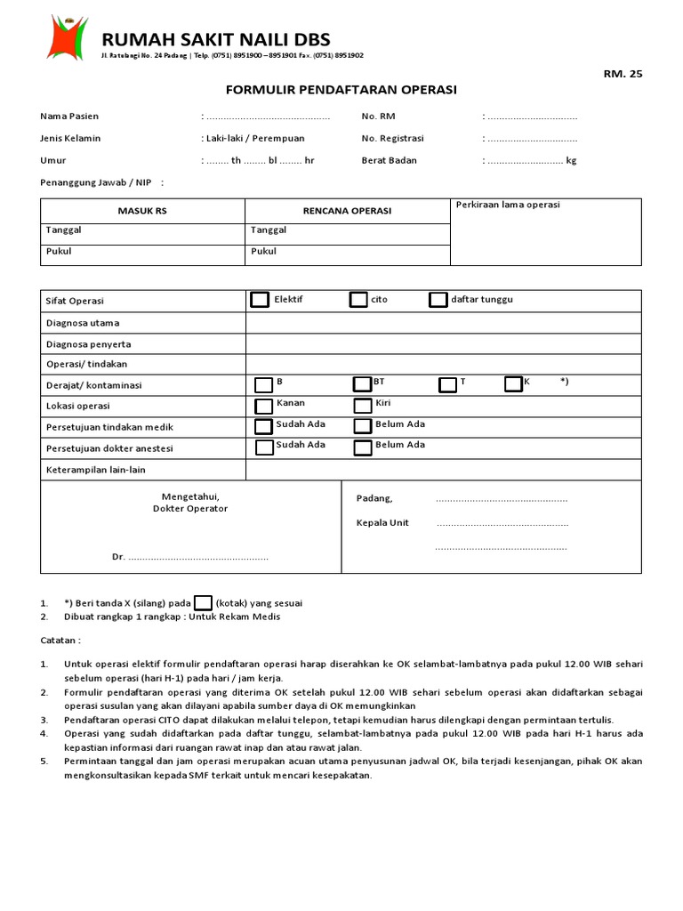 RM.25 Formulir Pendaftaran Operasi | PDF