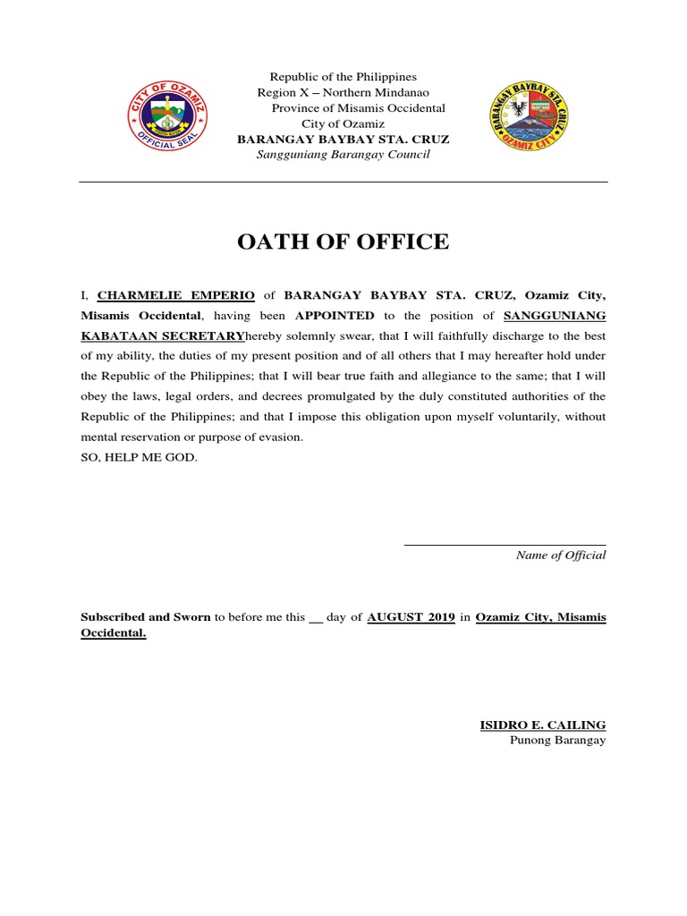 Oath of Office | PDF | Oath Of Office | Practice Of Law