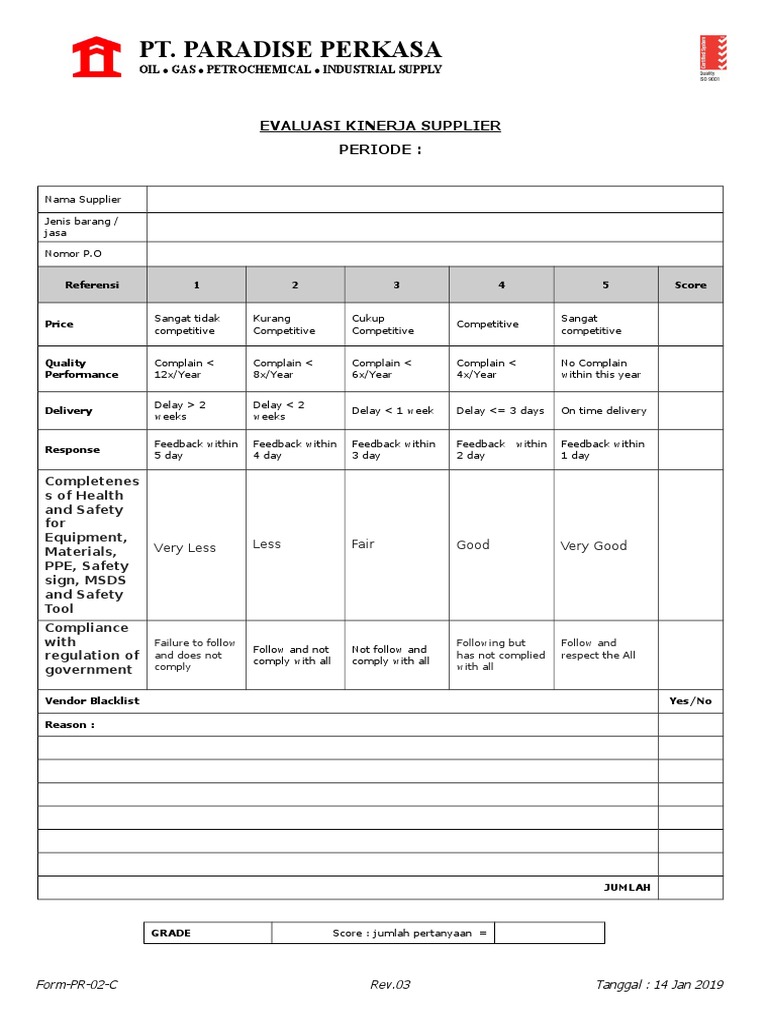 PR-02 C - Form Evaluasi Supplier | PDF | Economies | Business