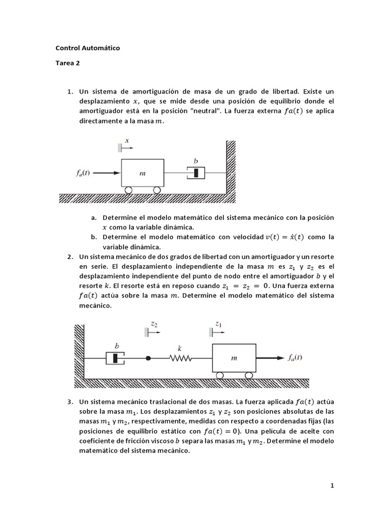 Ejercicios Control Automático (Sistemas Mecánicos) | PDF