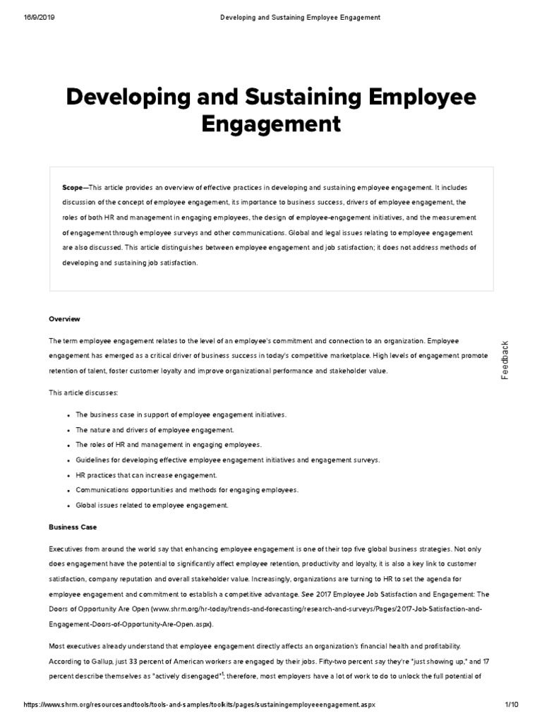 Developing and Sustaining Employee Engagement | PDF | Employee ...