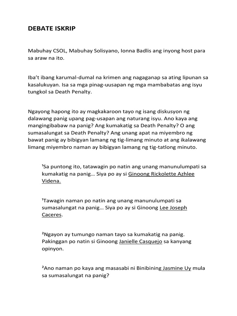 FILIPINO Debate Confidence | PDF