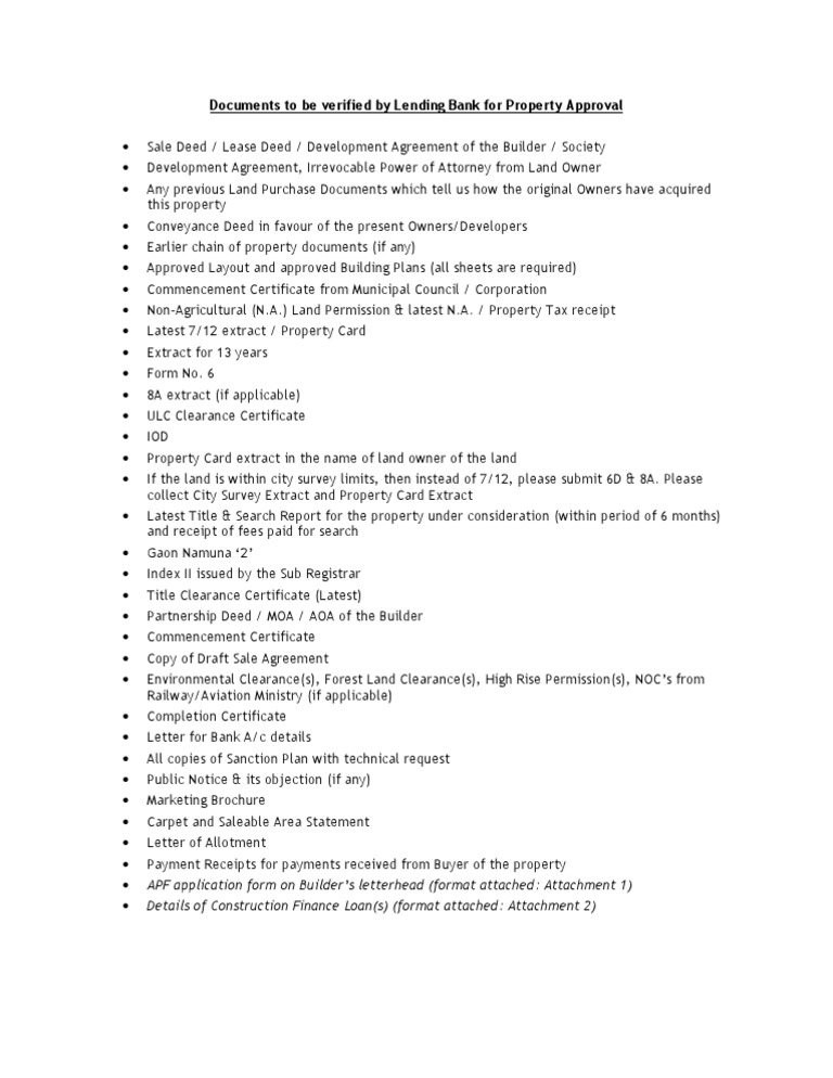 Property Approval Document Checklist | PDF