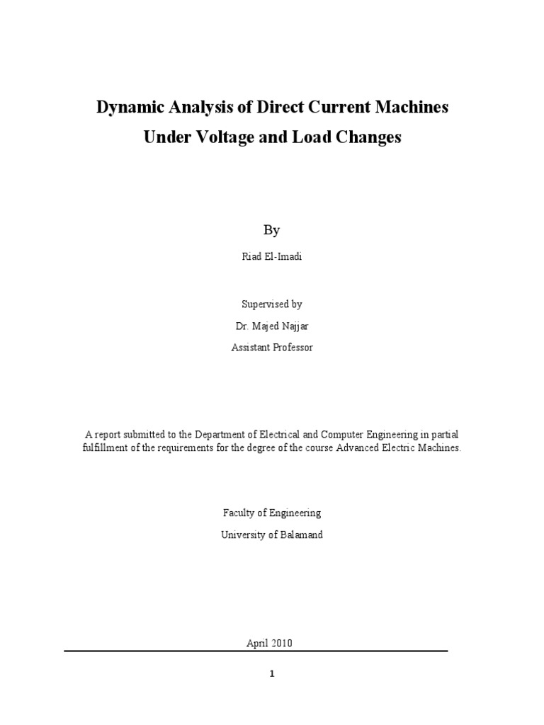 Dynamic Analysis of Direct Current Machines Under Voltage and Load ...