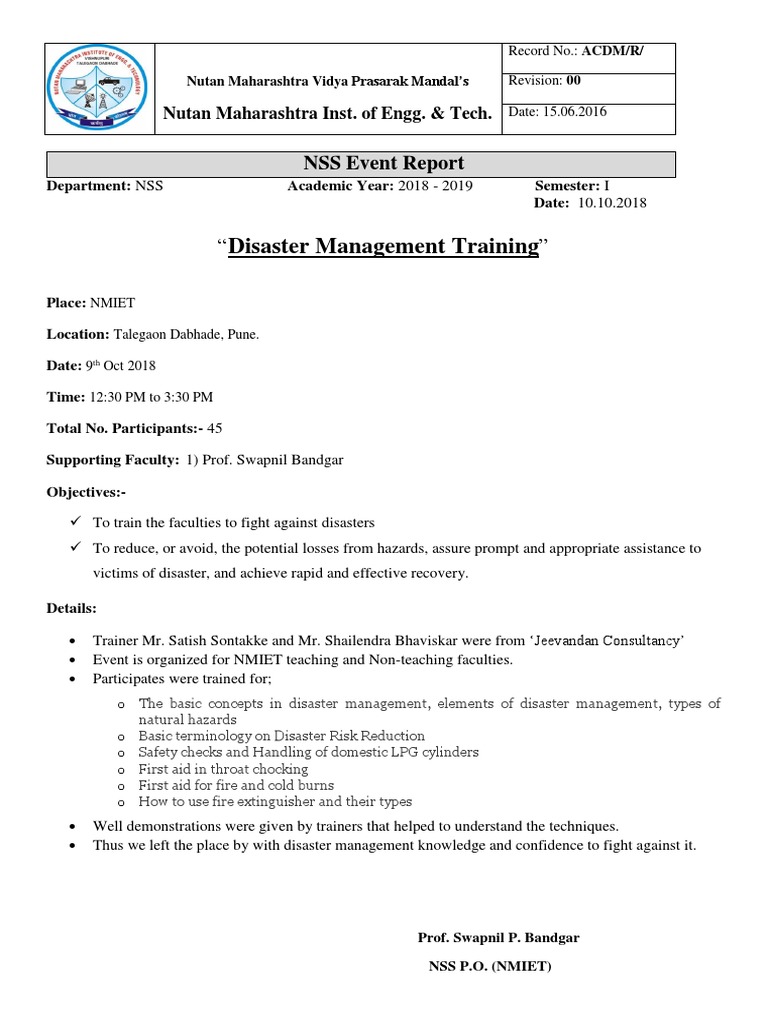 Disaster Management Training Report 2018 | PDF