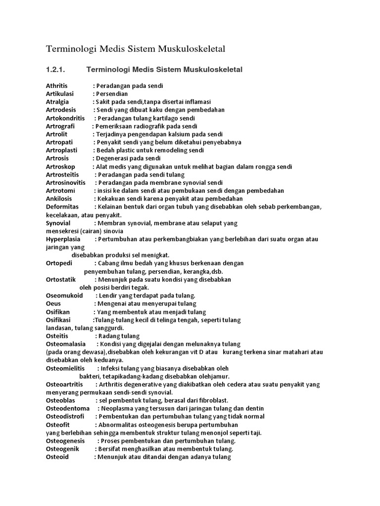 Terminologi Medis Muskuloskeletal | PDF | Sains & Matematika