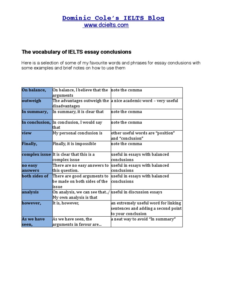 Conclusion Vocabulary | PDF
