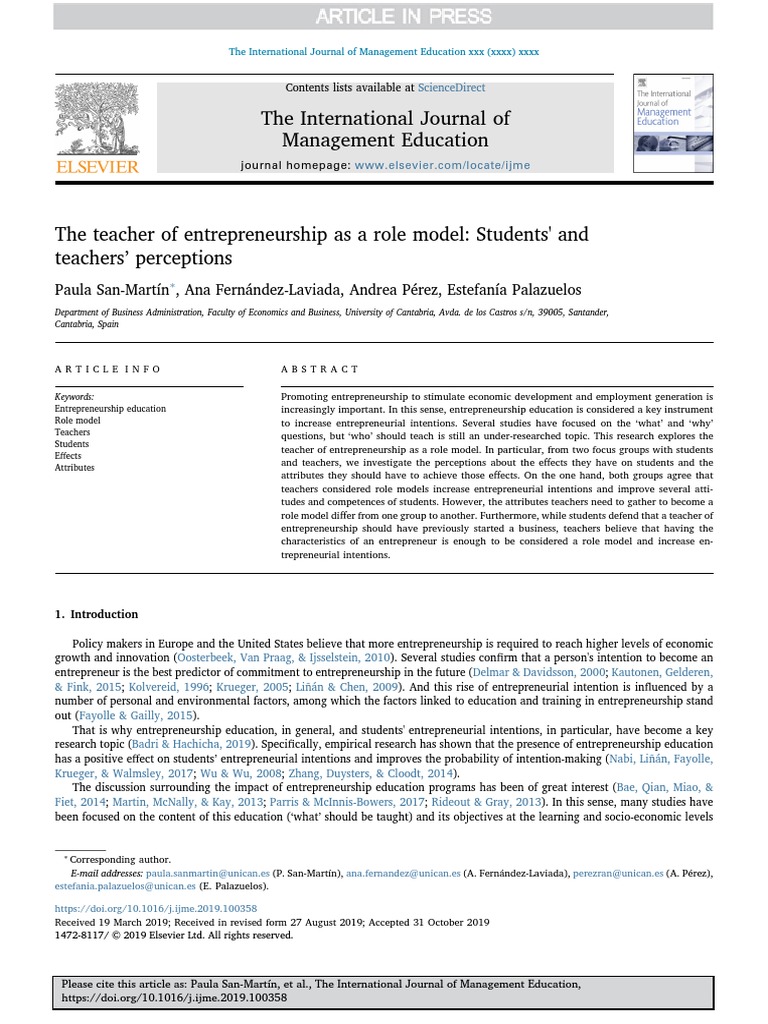 The Teacher of Entrepreneurship As A Rol Model | PDF | Entrepreneurship ...