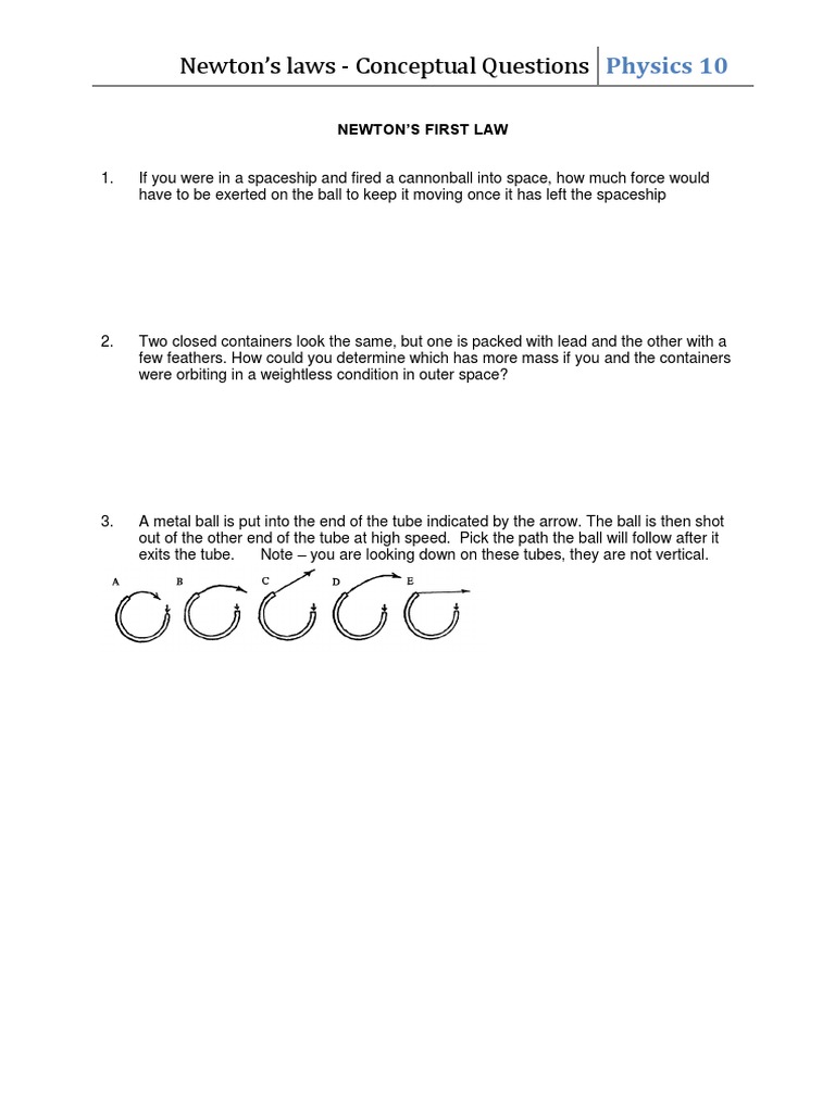 Newton's Laws - Conceptual Questions: Physics 10 | PDF