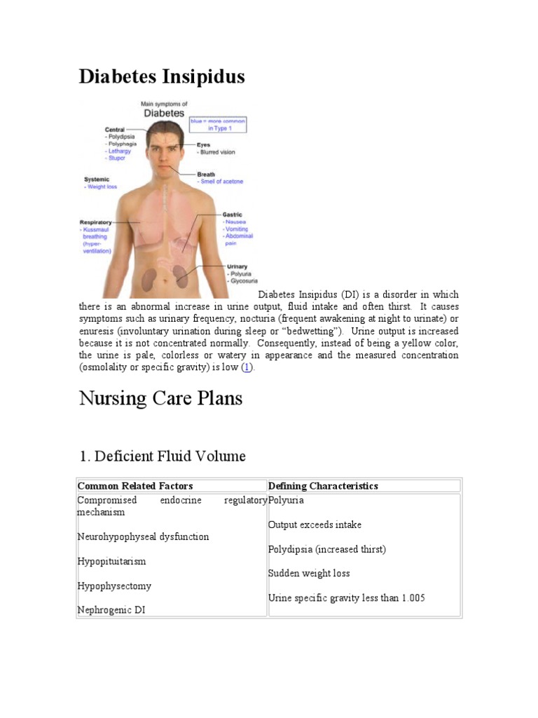 Diabetes Insipidus: Nursing Care Plans | Download Free PDF | Urinary ...
