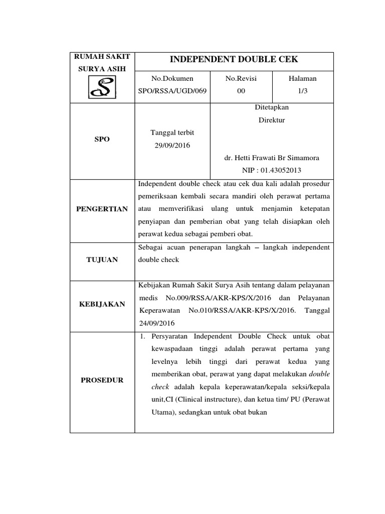 Prosedur Independent Double Check Obat | PDF