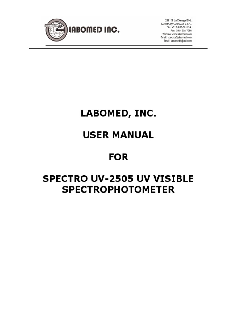 English SPECTRO UV-2505 User Manual 5-16-11 | PDF | Spectrophotometry | Electrodynamics