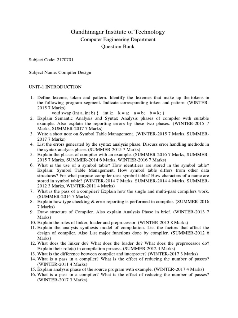 CD QuestionBank | PDF | Parsing | Regular Expression